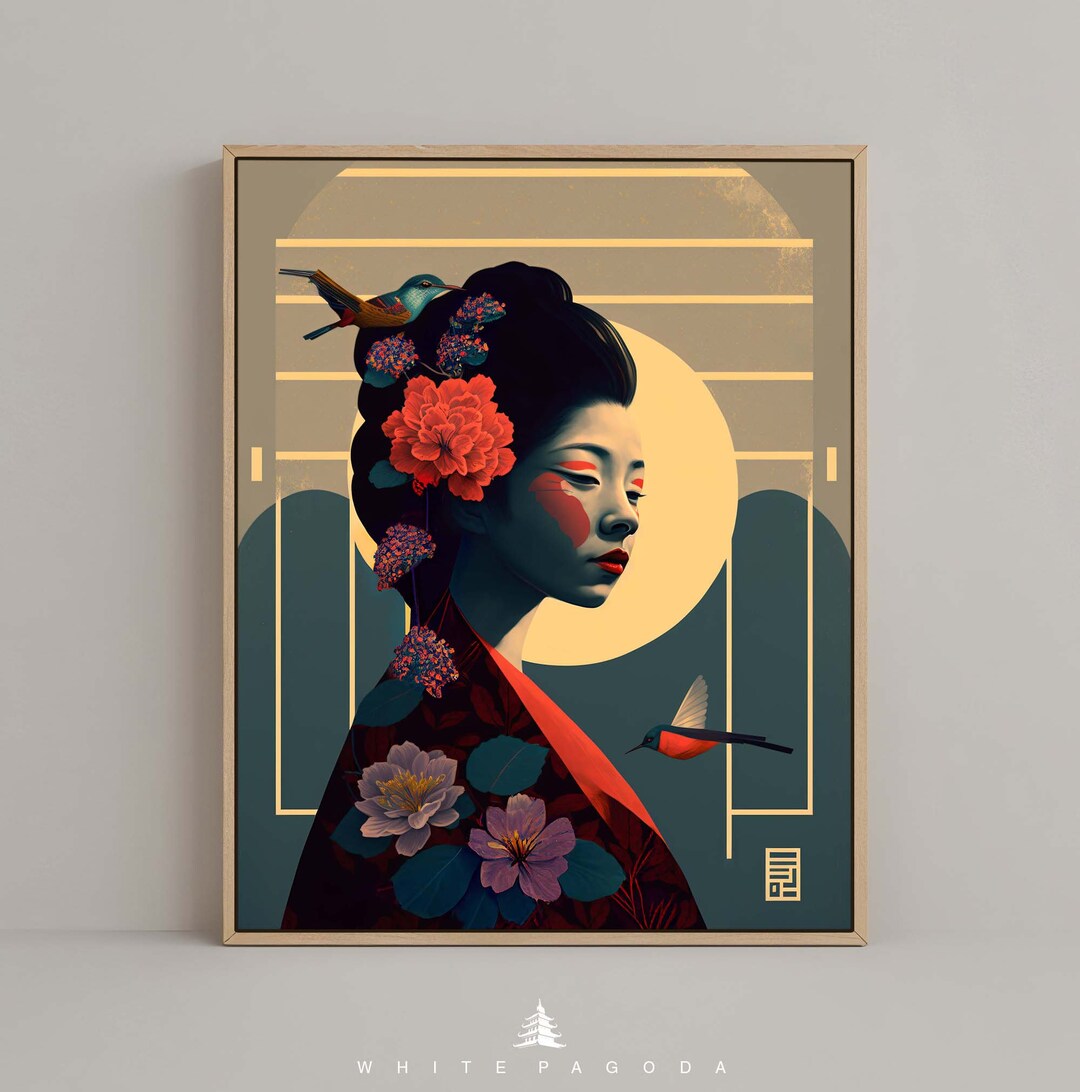Japanese Geisha Graphic Design Portrait Wall Art #01, Modern Ukiyo-e ...
