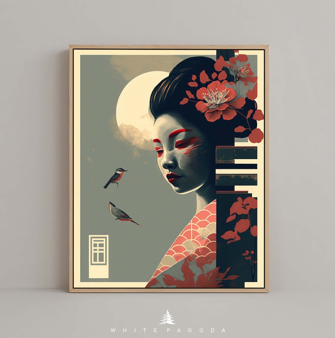 Japanese Geisha Graphic Design Portrait Wall Art #03, Modern Ukiyo-e ...
