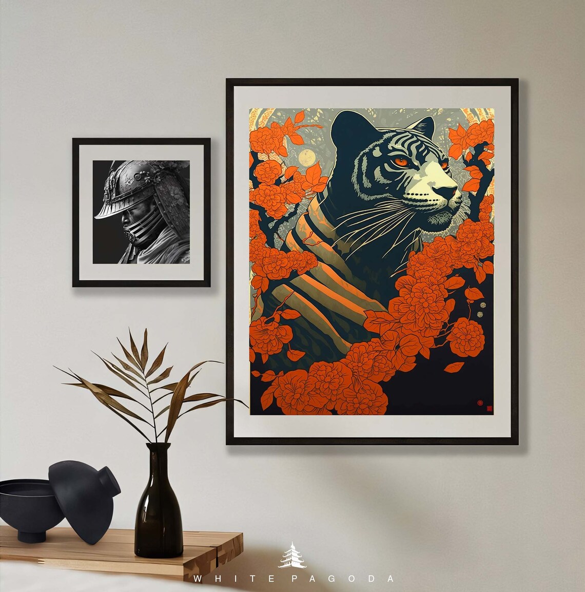Japanese Vintage Zen Tiger Illustration Wall Art #02, Beautiful Japandi ...