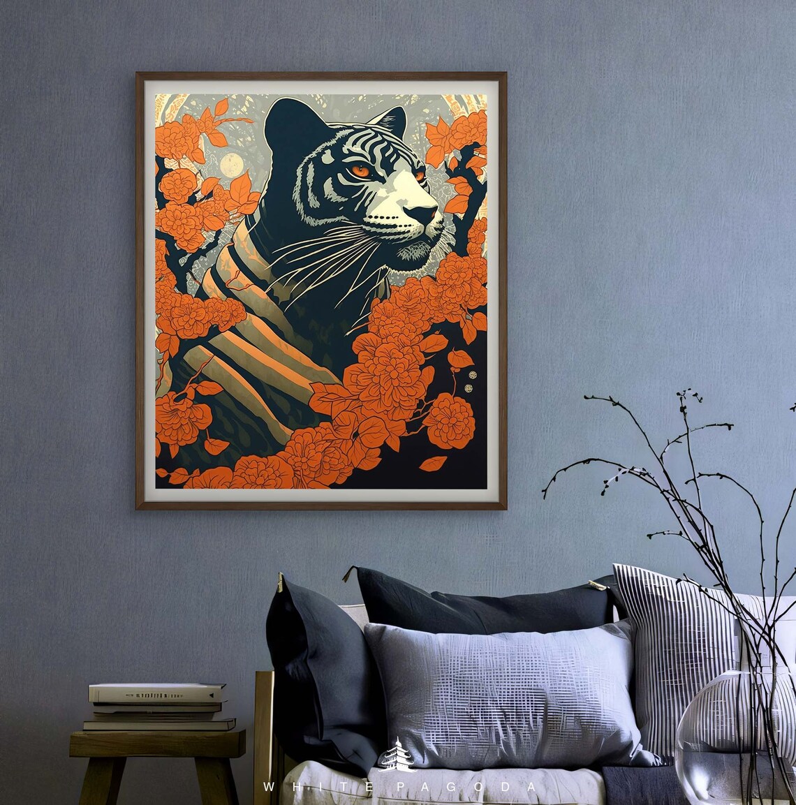 Japanese Vintage Zen Tiger Illustration Wall Art #02, Beautiful Japandi ...