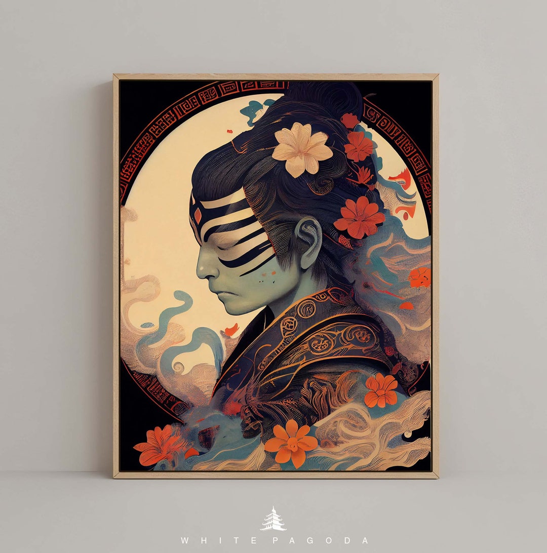 Japanese Samurai Portrait Illustration Wall Art #02, Modern Ukiyo-e ...