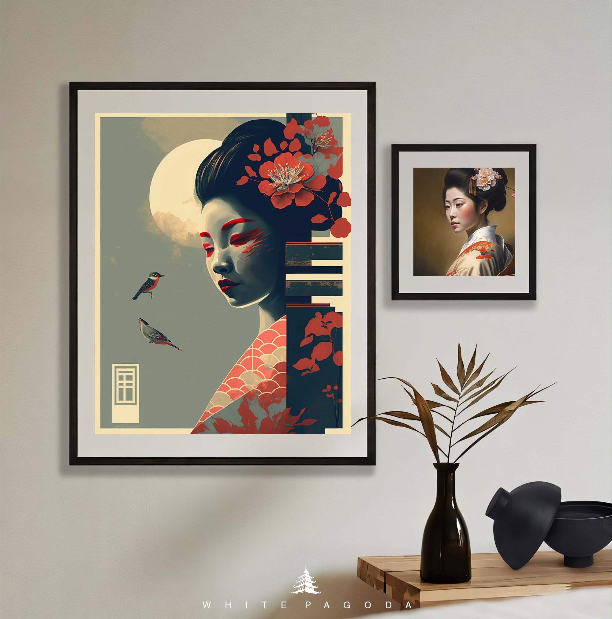 Japanese Geisha Graphic Design Portrait Wall Art 03, Modern Ukiyo-e ...