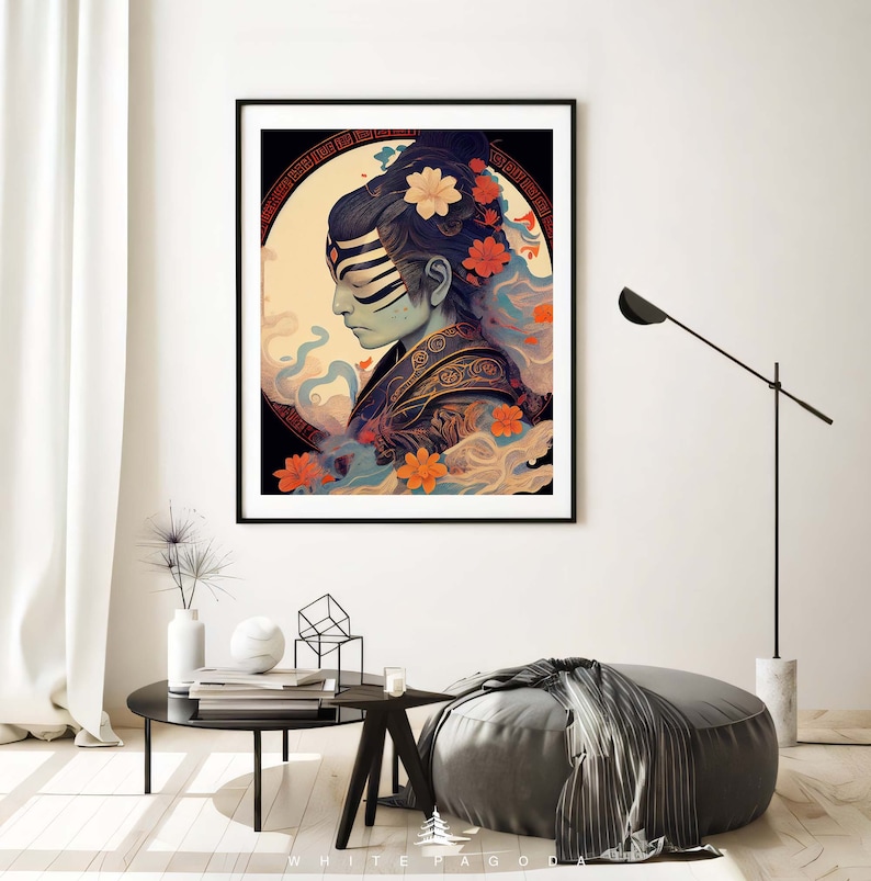 Japanese Samurai Portrait Illustration Wall Art 02 Modern - Etsy