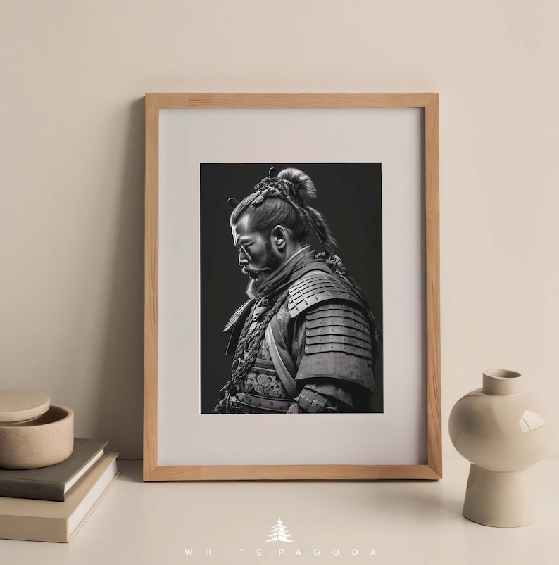 Japanese Samurai Warrior Black and White Portrait Wall Art #04, Japandi ...