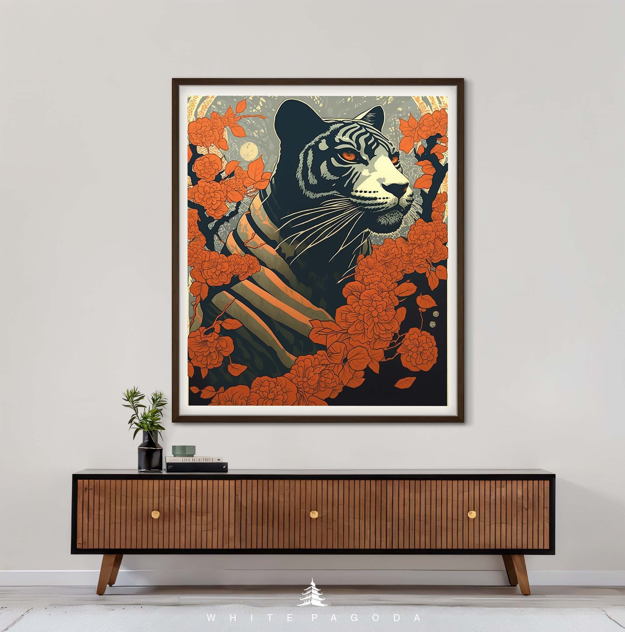 Japanese Vintage Zen Tiger Illustration Wall Art #02, Beautiful Japandi ...
