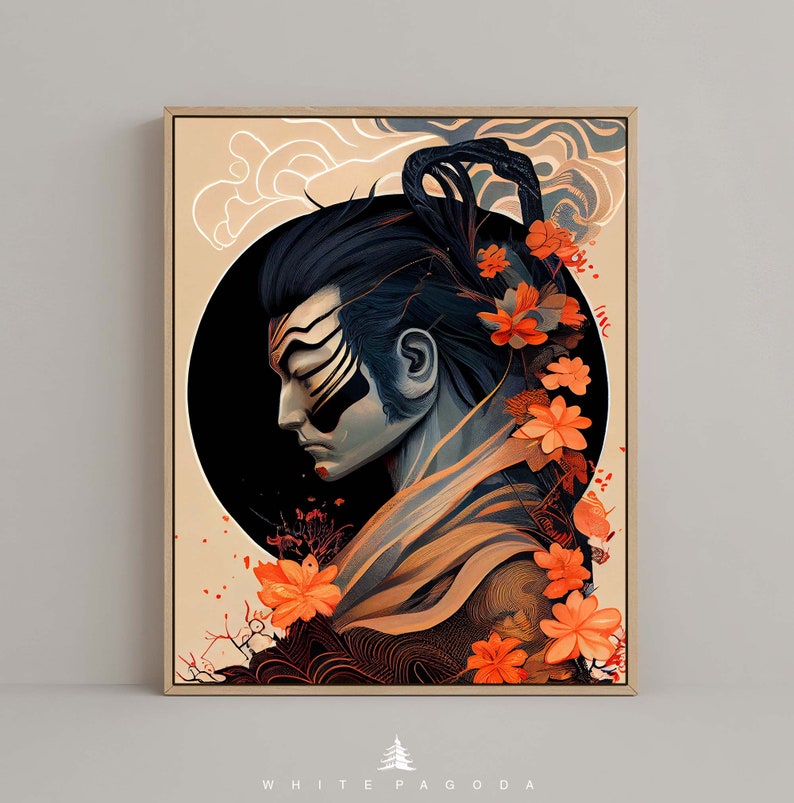Japanese Samurai Portrait Illustration Wall Art 03, Modern Ukiyo-e ...
