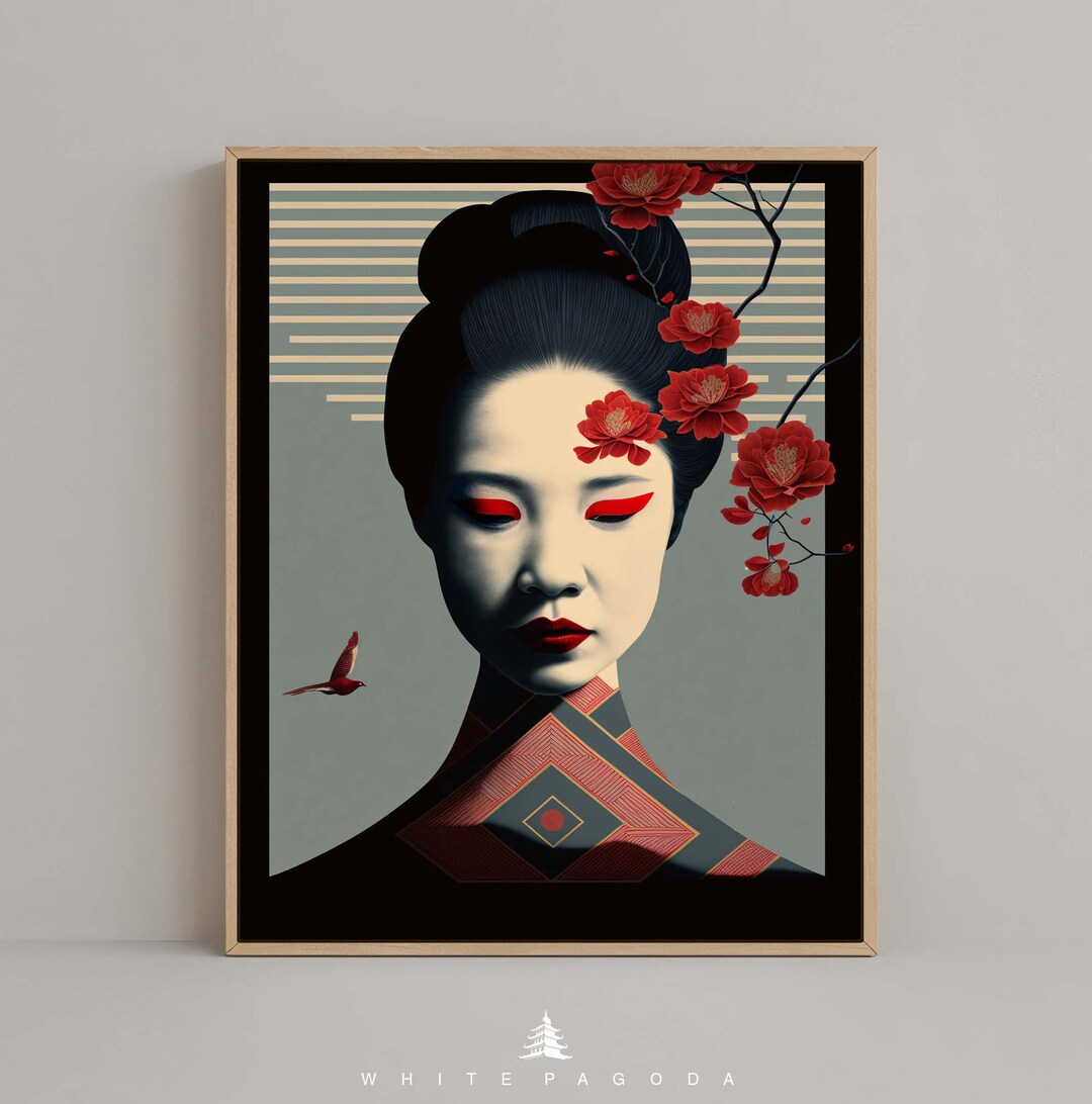 Japanese Geisha Graphic Design Portrait Wall Art 02, Modern Ukiyo-e ...