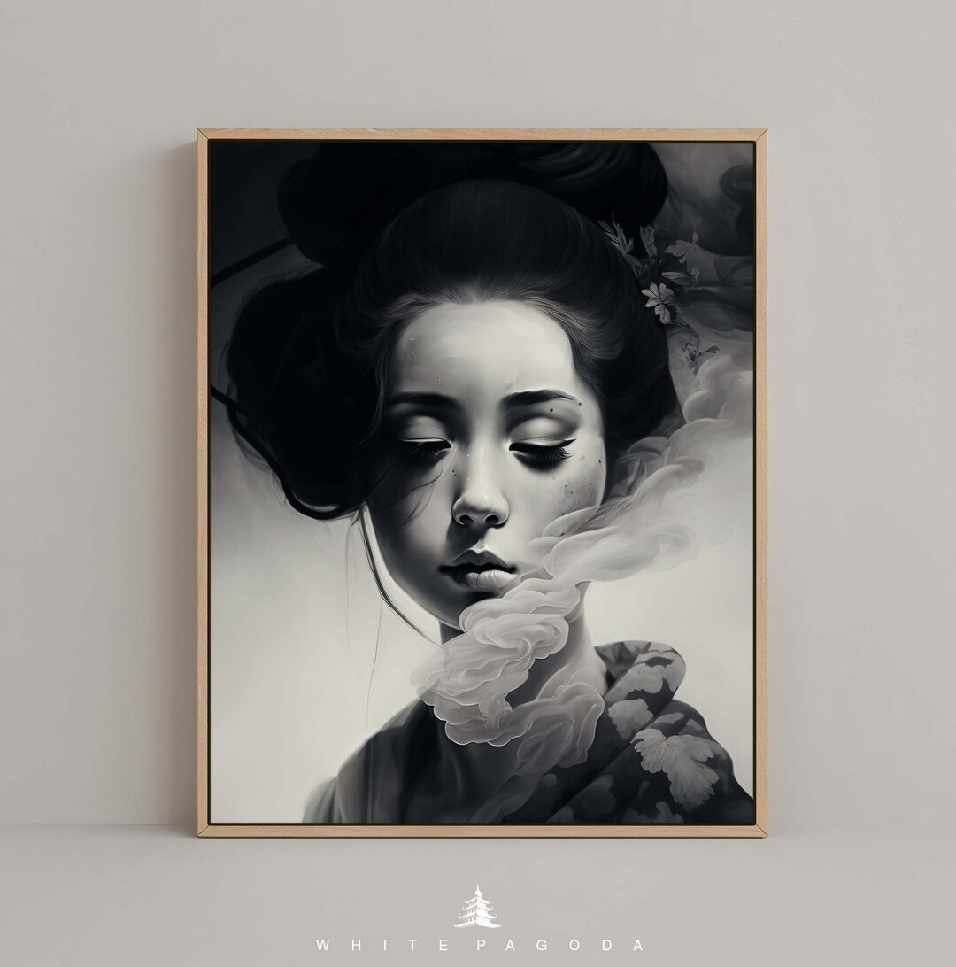 Japanese Smoke and Mist Geisha Portrait Wall Art #04, Beautiful Japandi ...