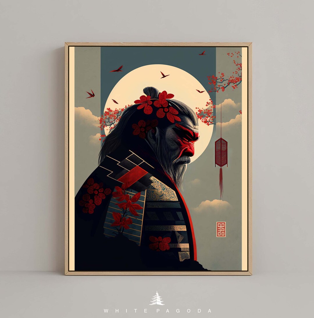 Japanese Samurai Graphic Design Portrait Wall Art #01, Modern Ukiyo-e ...