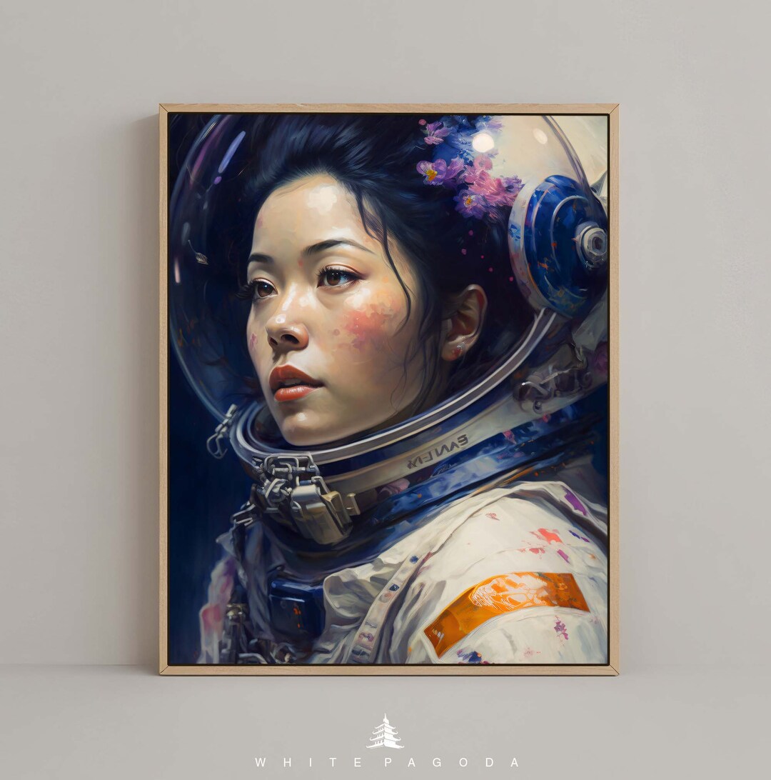 Japan Astronaut Geisha Portrait Wall Art #03, Modern Ukiyo-e Poster ...