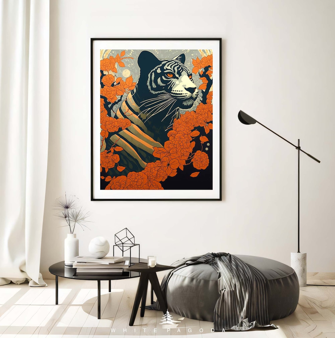 Japanese Vintage Zen Tiger Illustration Wall Art #02, Beautiful Japandi ...