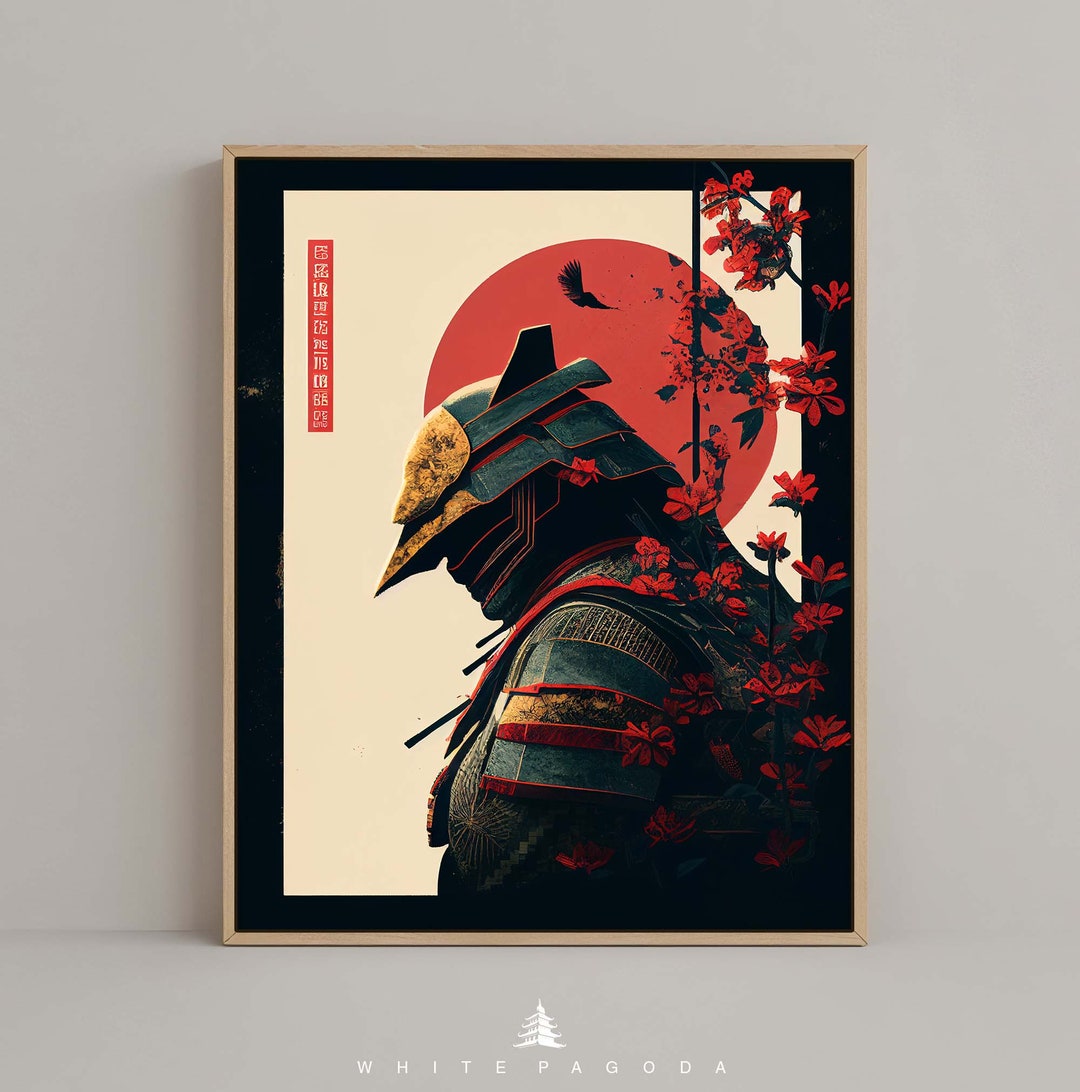 Japanese Samurai Graphic Design Portrait Wall Art #02, Modern Ukiyo-e ...