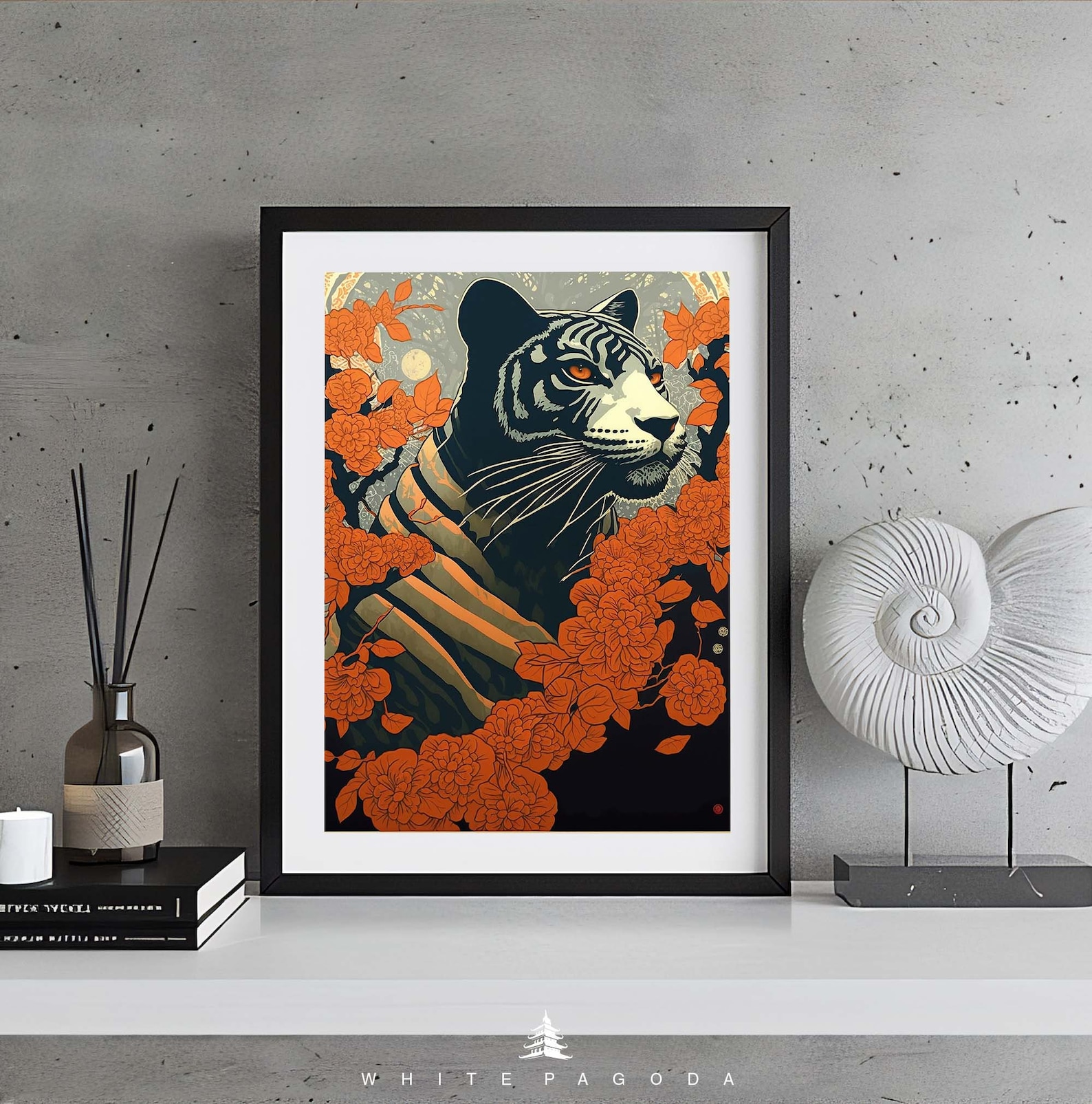 Japanese Vintage Zen Tiger Illustration Wall Art #02, Beautiful Japandi ...