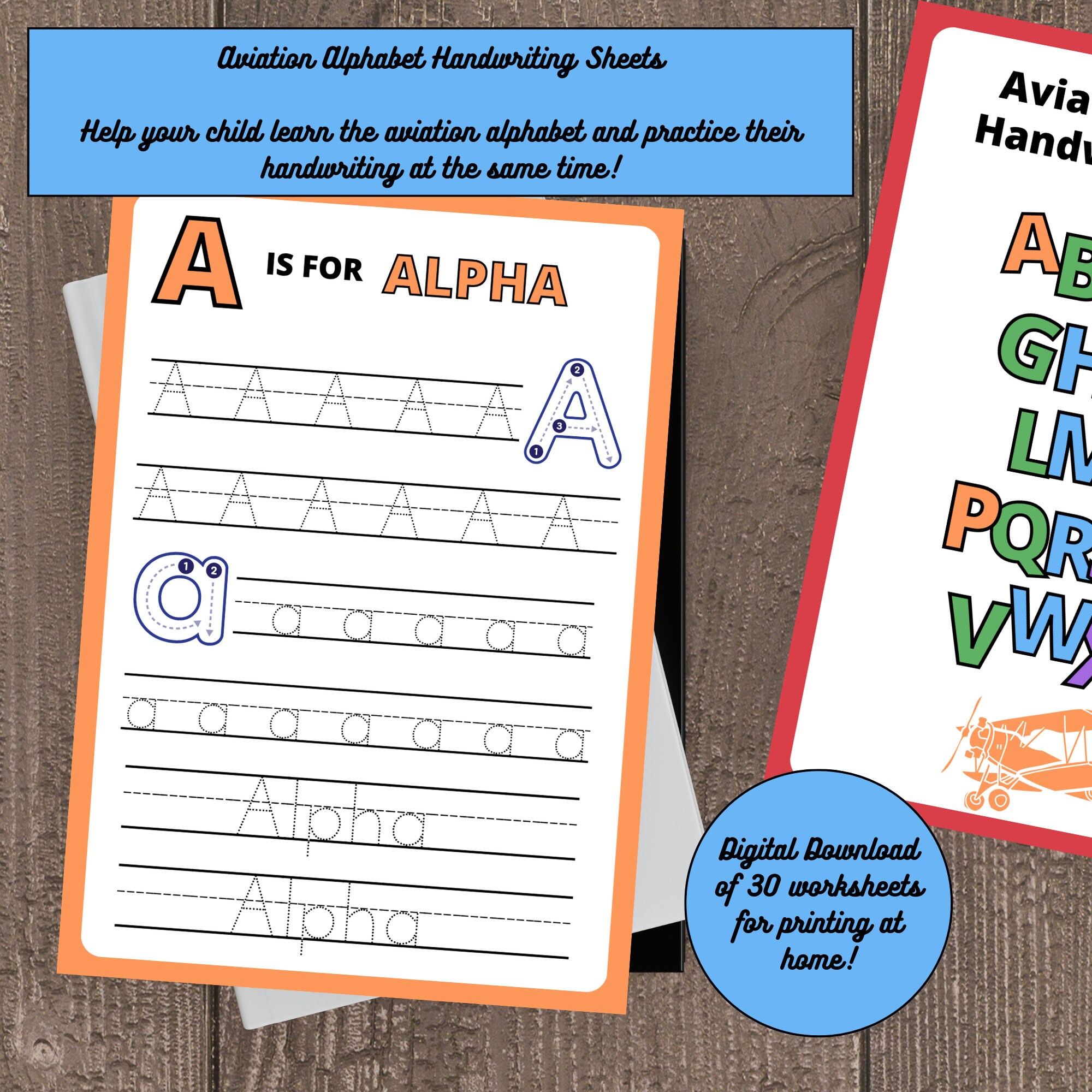 Handwriting Practice Sheets, Aviation Alphabet, Alphabet Tracing for ...