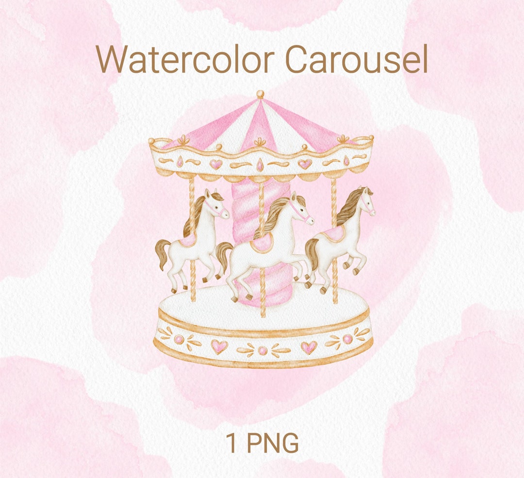 Watercolor Pink Carousel Clipart, Nursery Decor, Carousel Horse PNG ...