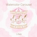 Watercolor Pink Carousel Clipart, Nursery Decor, Carousel Horse PNG ...