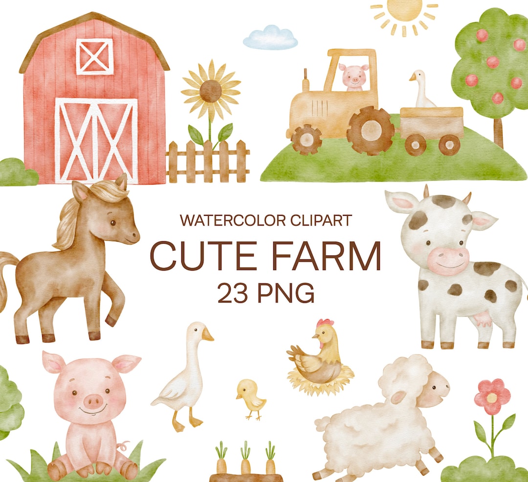 Baby Farm Animals Watercolor Clipart, Nursery Decor, Baby Wall Art ...