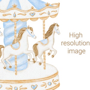 Watercolor Blue Carousel Clipart, Nursery Decor, Carousel Horse PNG ...