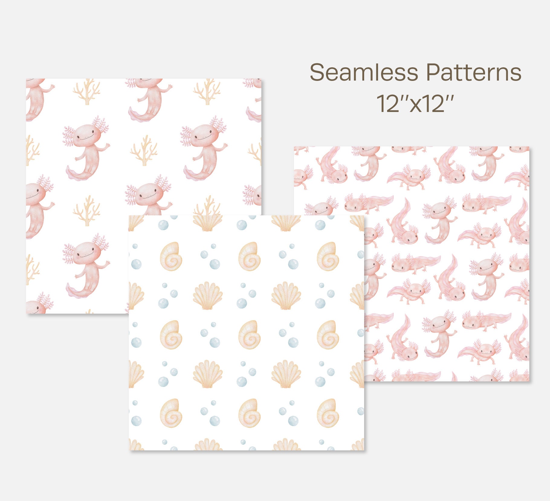 Watercolor Axolotl Digital Papper Pack, Nursery Decor for Boys and ...