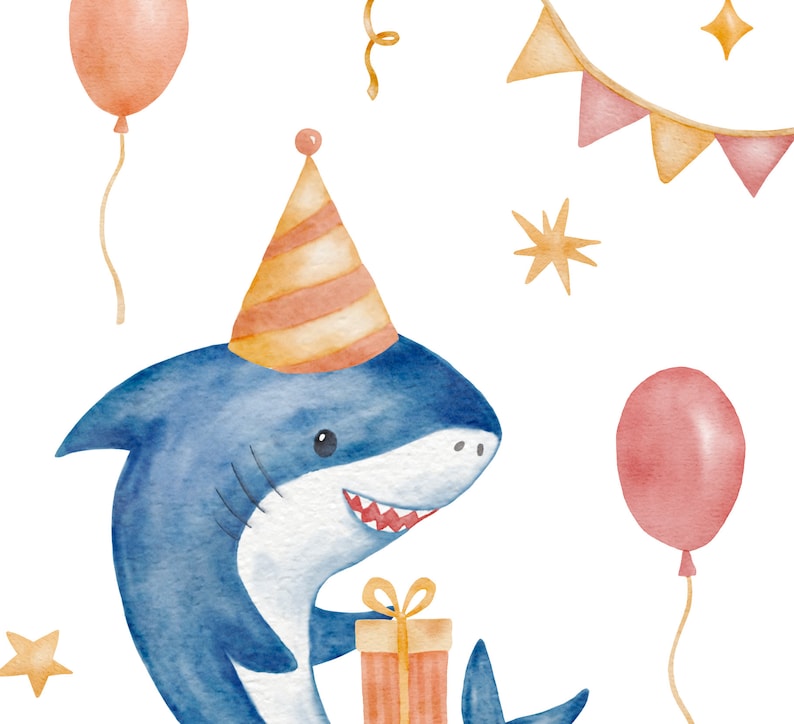 Watercolor Shark Clipart, Nursery Birthday Decorations, Baby Wall Art ...