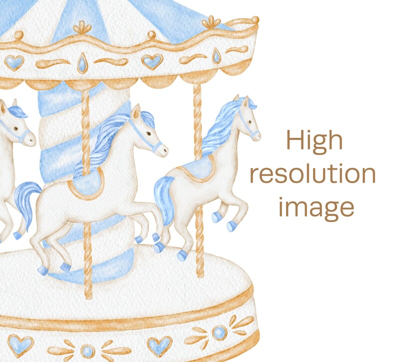 Watercolor Blue Carousel Clipart, Baby Shower Clipart, Carousel Horse ...