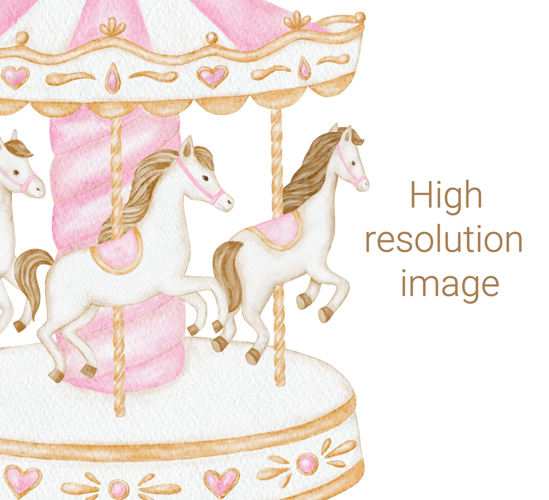 Watercolor Pink Carousel Clipart, Nursery Decor, Carousel Horse PNG ...