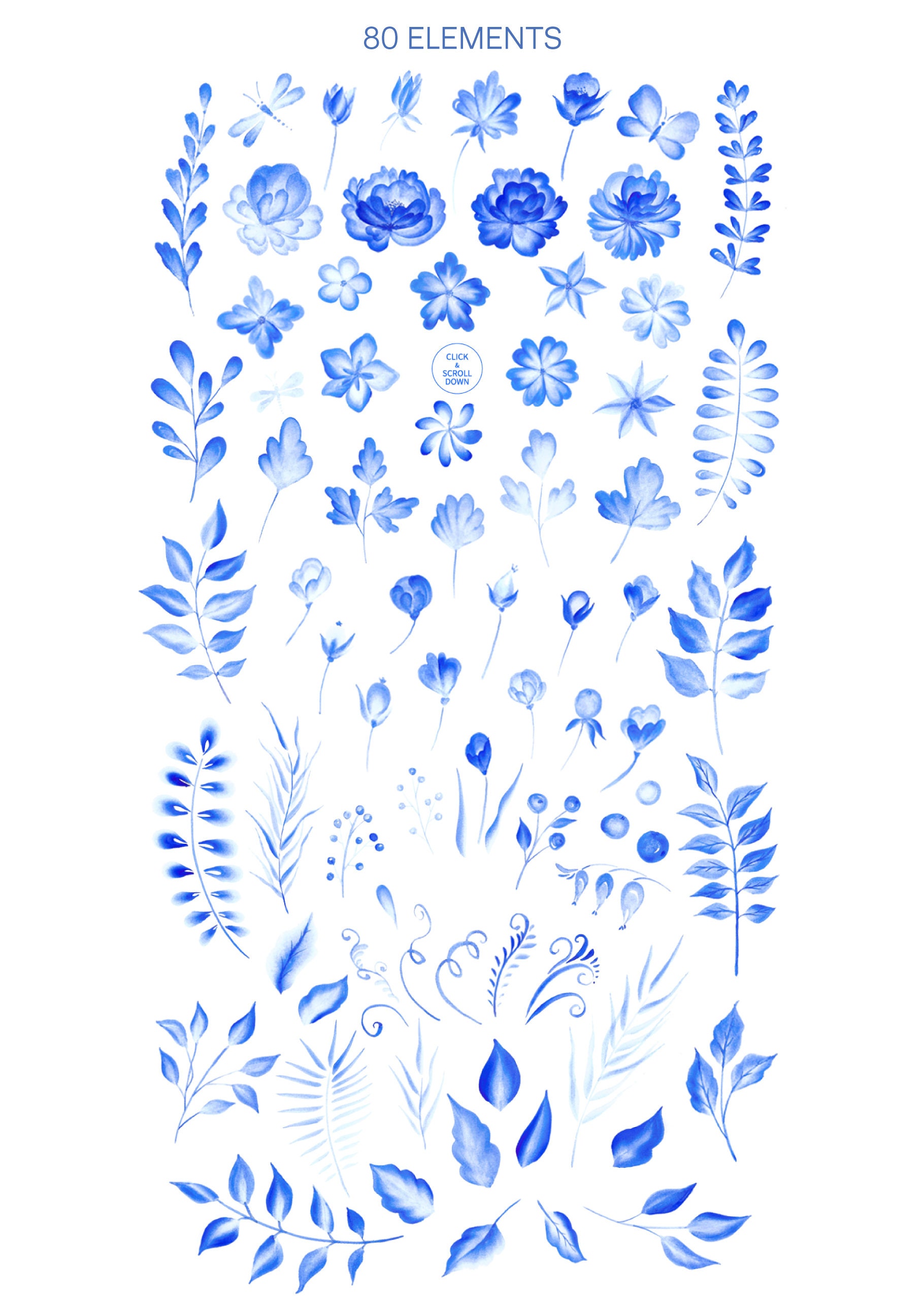 Blue Watercolor Digital Flowers Clipart. Floral Arrangements & Wreaths ...