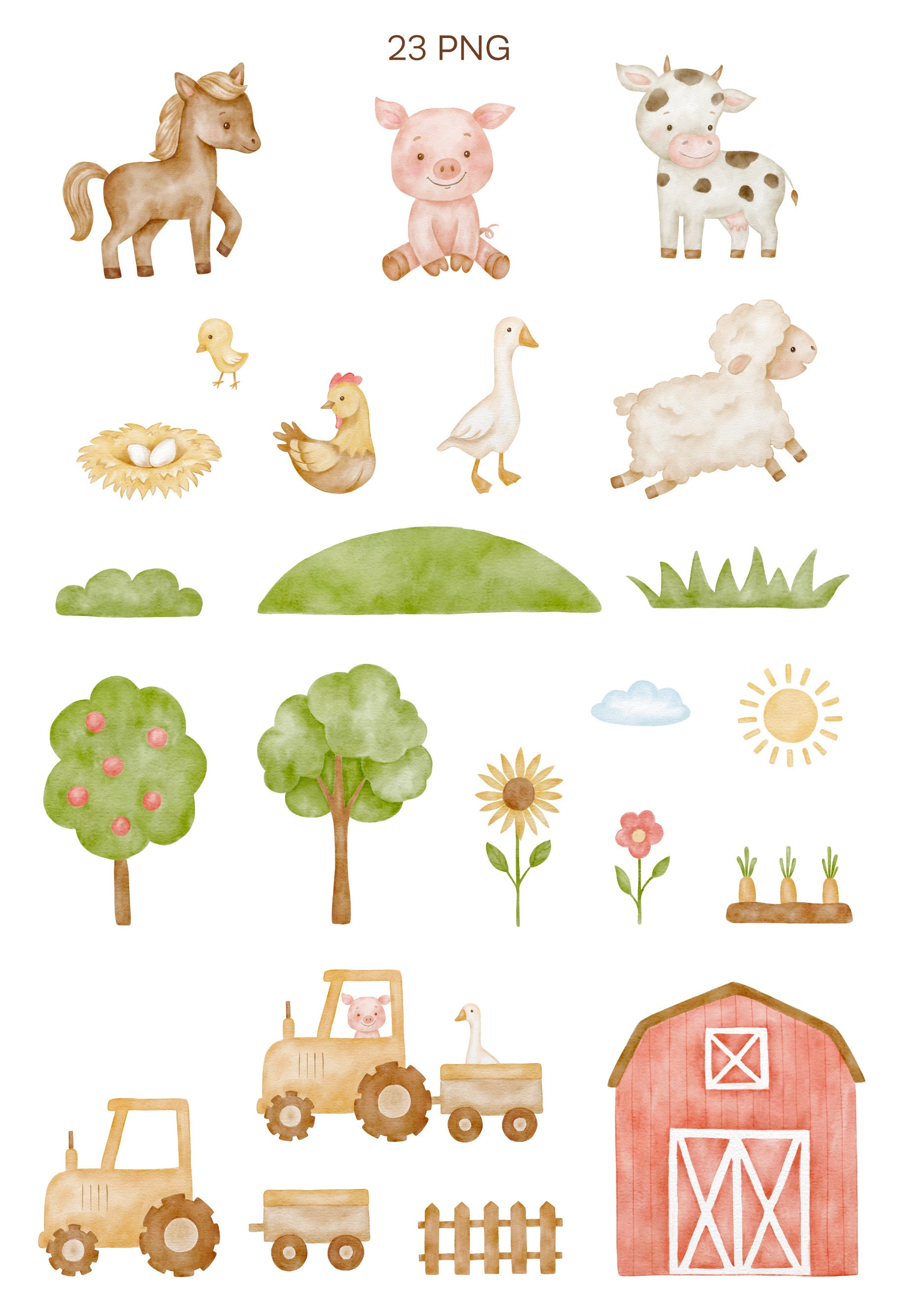 Baby Farm Animals Watercolor Clipart, Nursery Decor, Baby Wall Art ...