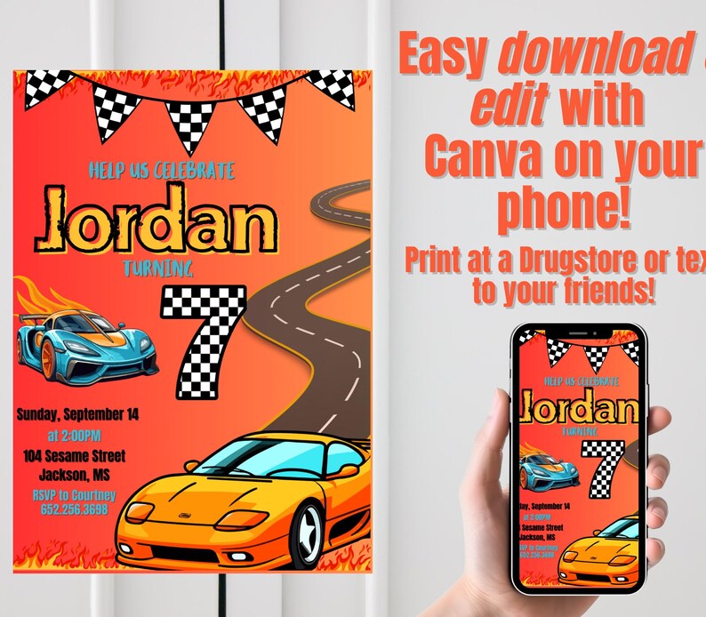 Hot Wheels Birthday Party Invitation, Racecar Birthday Party Invitation ...