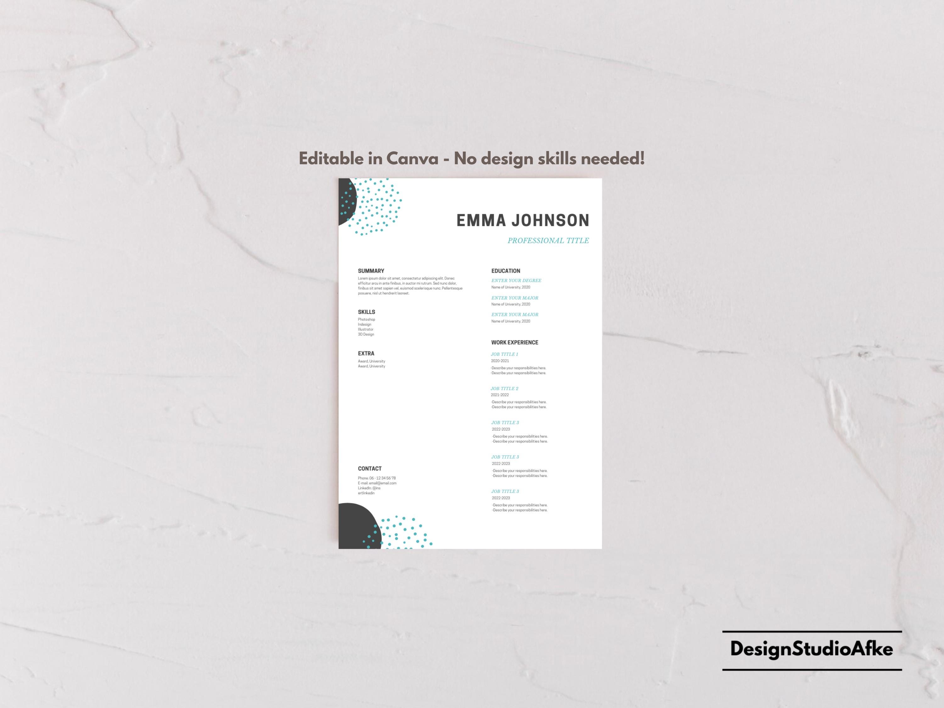 Cute Resume Template for Canva | Professional CV | Editable & Instant ...