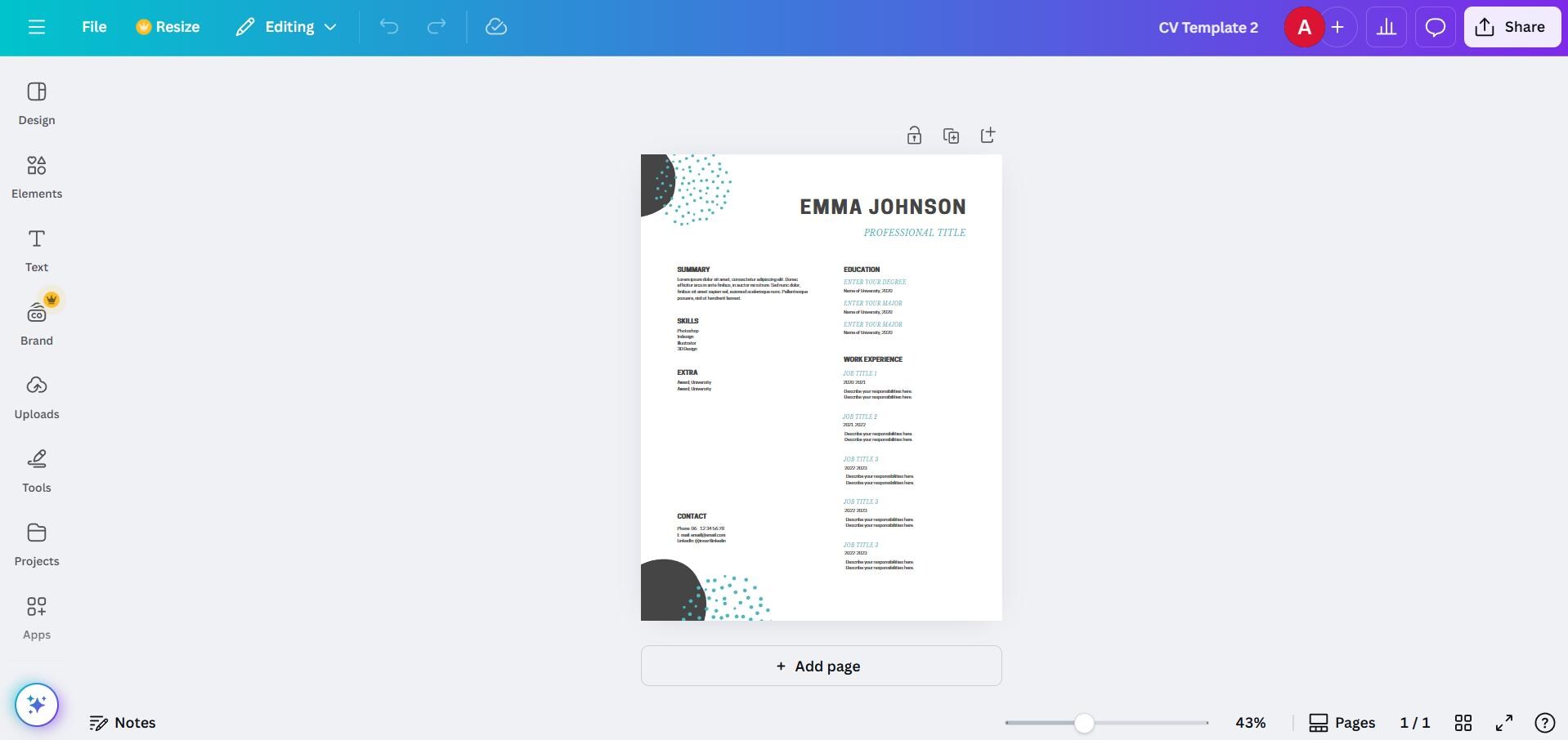 Cute Resume Template for Canva | Professional CV | Editable & Instant ...