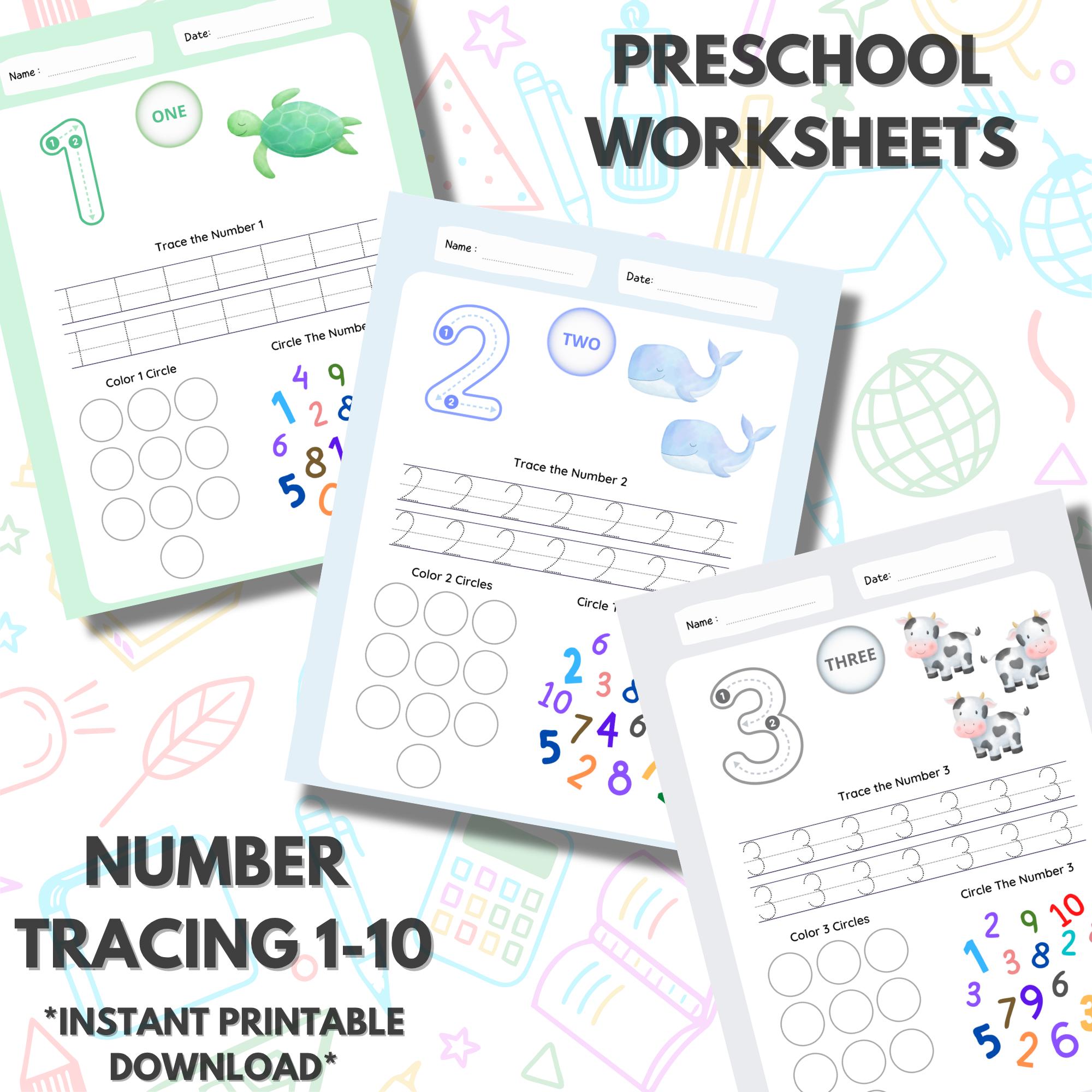 Preschool Number Tracing/learning Worksheets - Printable - Instant PDF ...