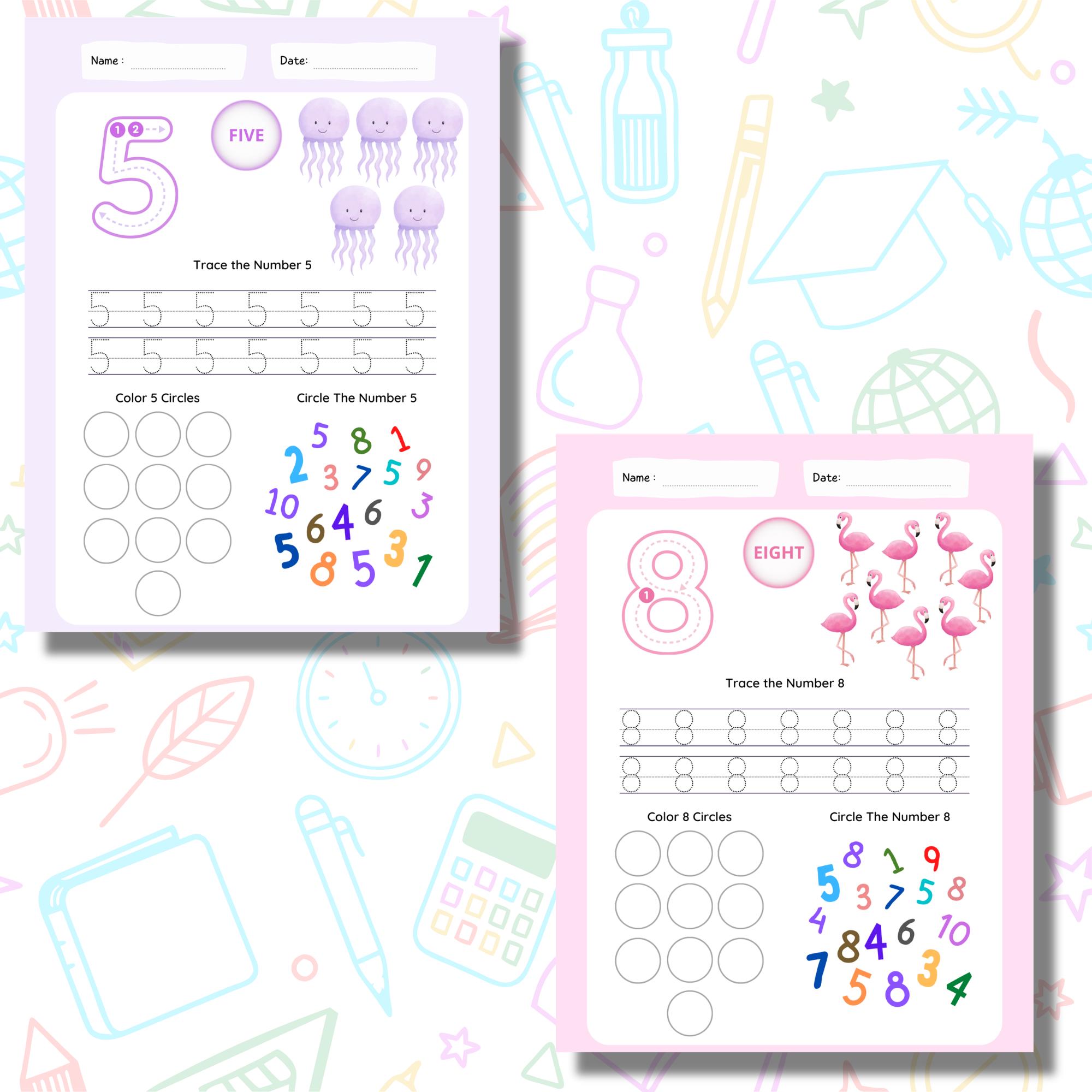 Preschool Number Tracing/learning Worksheets - Printable - Instant PDF ...