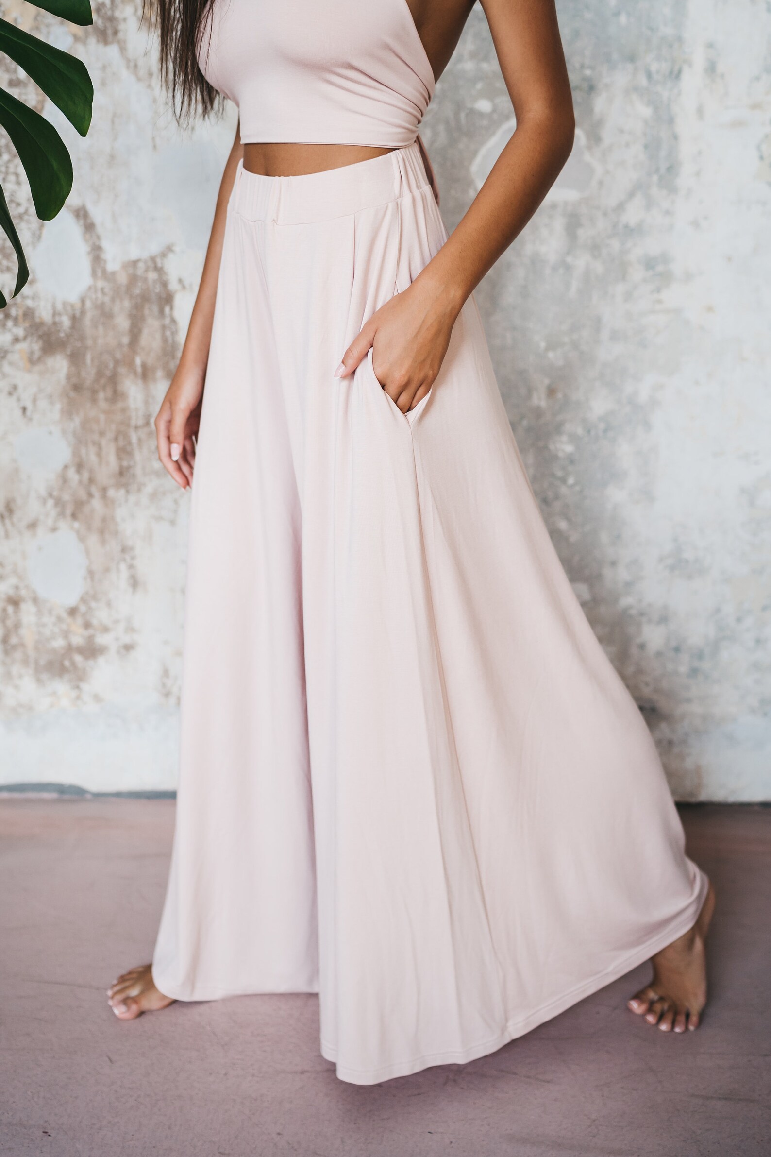 Women Bamboo Pants Elastic Waist Long Pants Yoga Sustainable Loose Wide ...