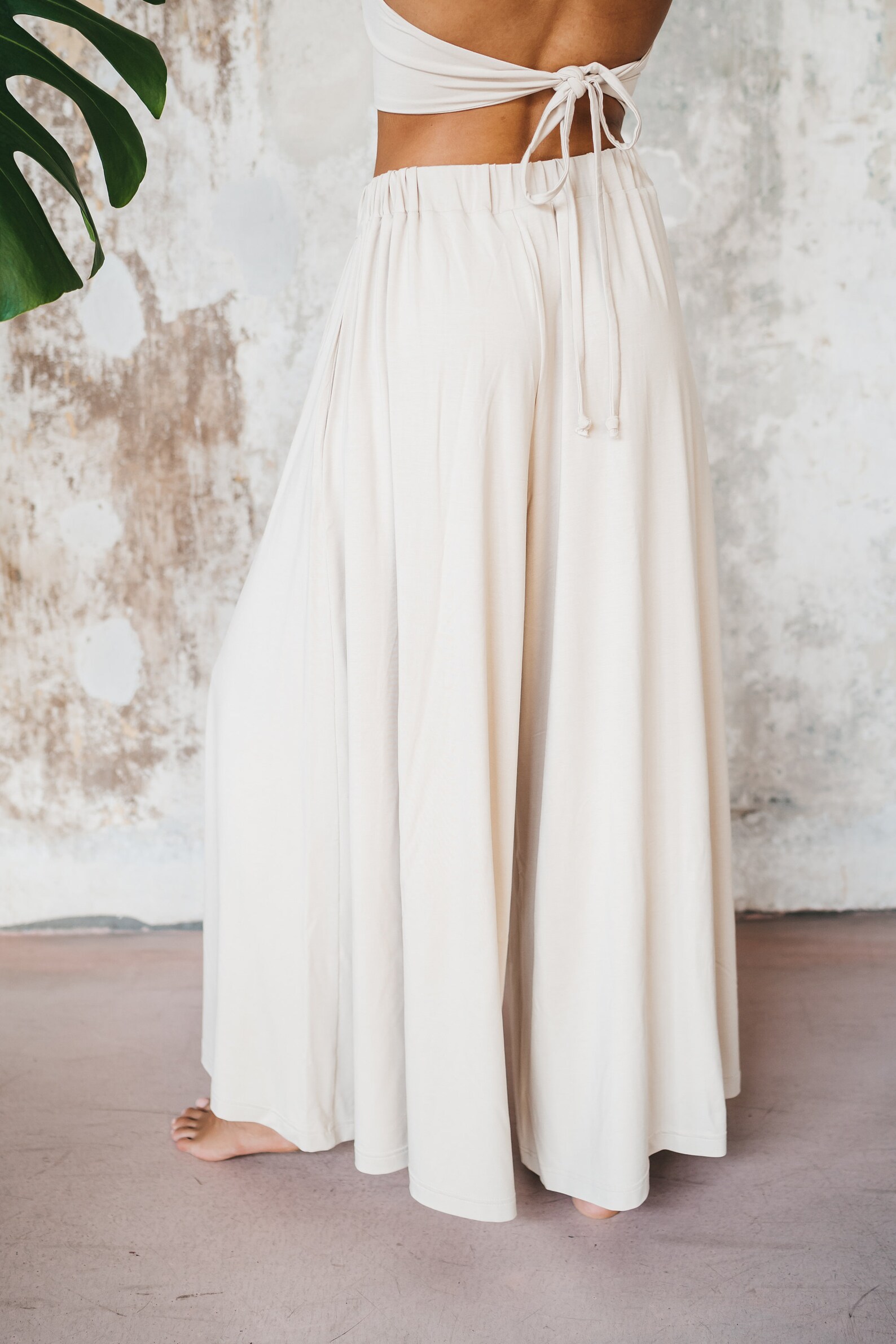 Women Bamboo Pants Elastic Waist Long Pants Yoga Sustainable Loose Wide ...