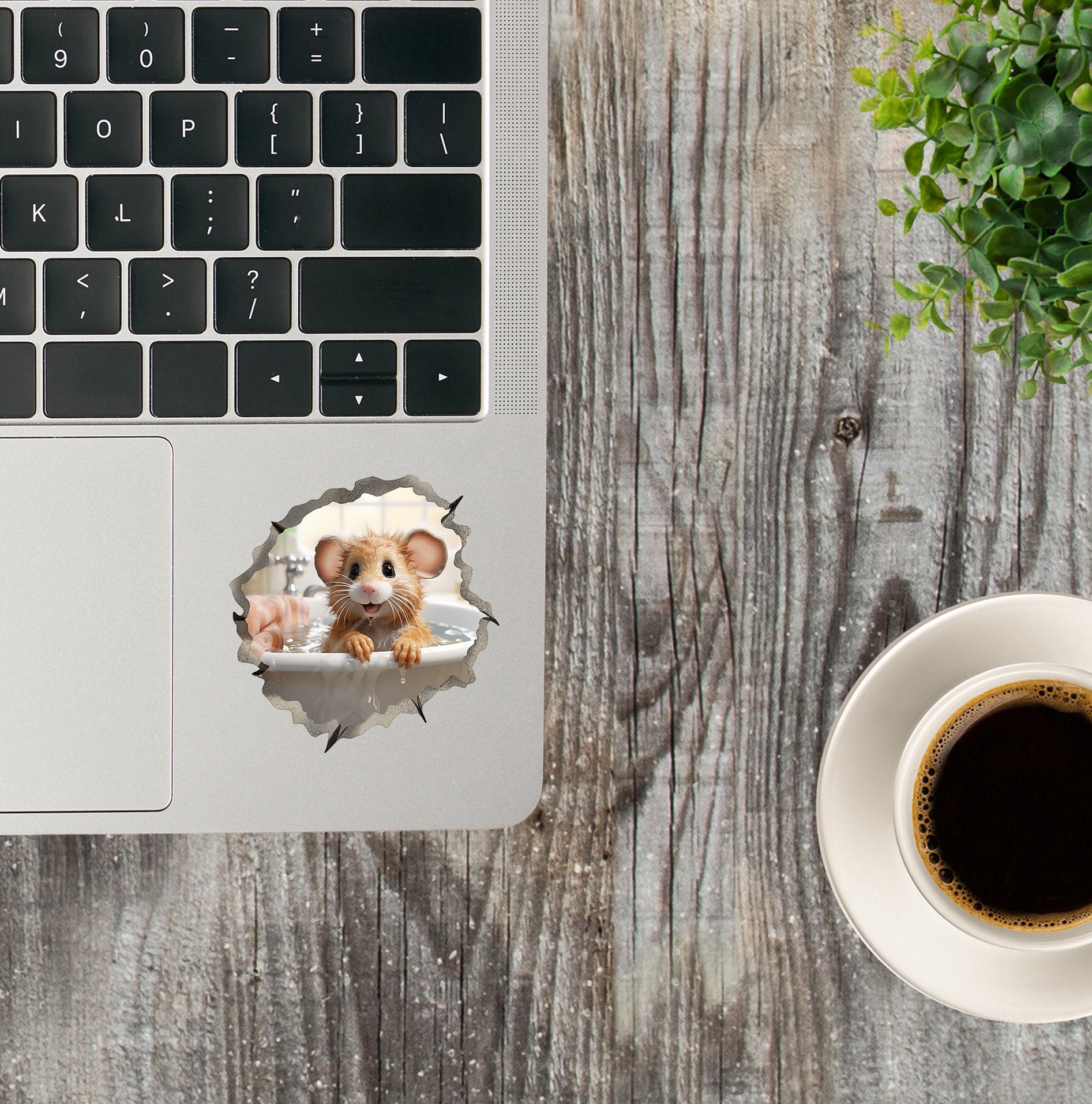 Mouse Taking a Bath in His Mouse Hole Decal, 3D Mouse Sticker, Wall ...