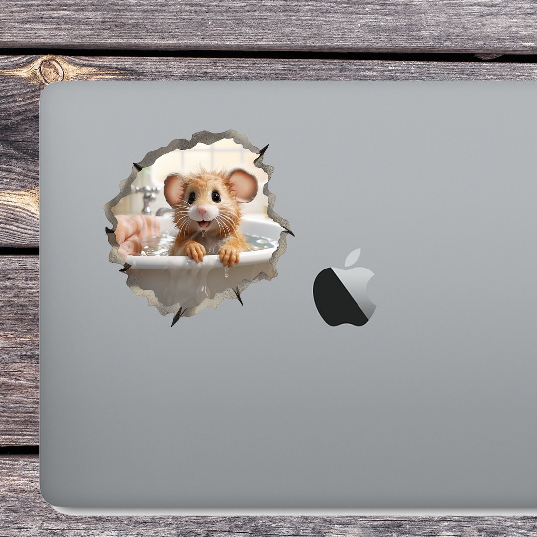 Mouse Taking a Bath in His Mouse Hole Decal, 3D Mouse Sticker, Wall ...