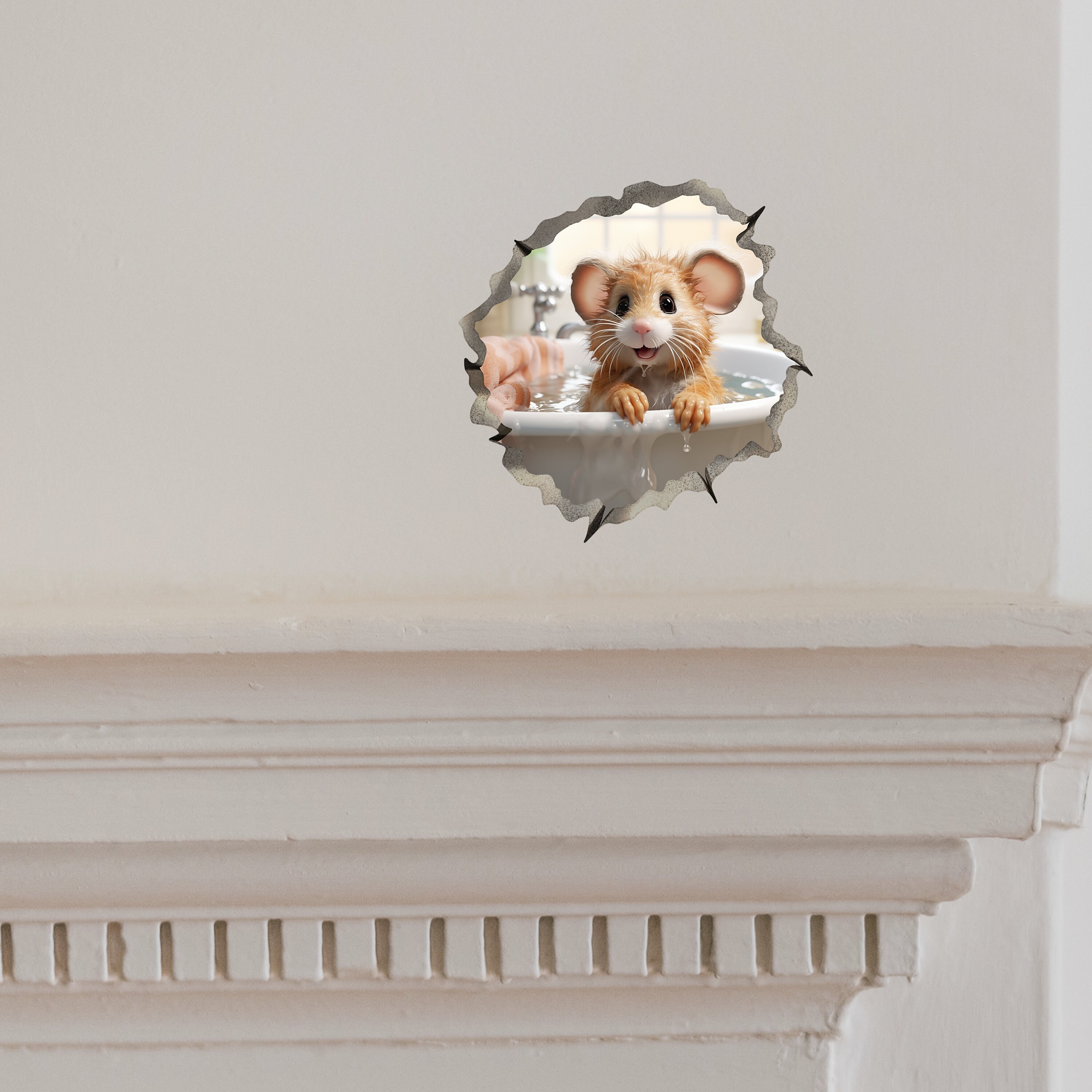 Mouse Taking a Bath in His Mouse Hole Decal, 3D Mouse Sticker, Wall ...