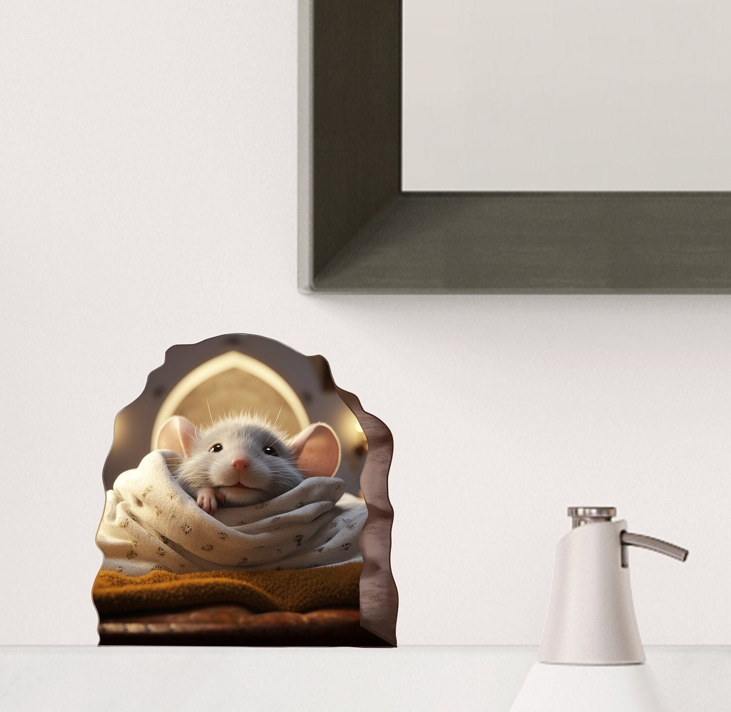 Mouse Wrapped in a Cozy Blanket in His Mouse Hole Decal, 3D Mouse ...