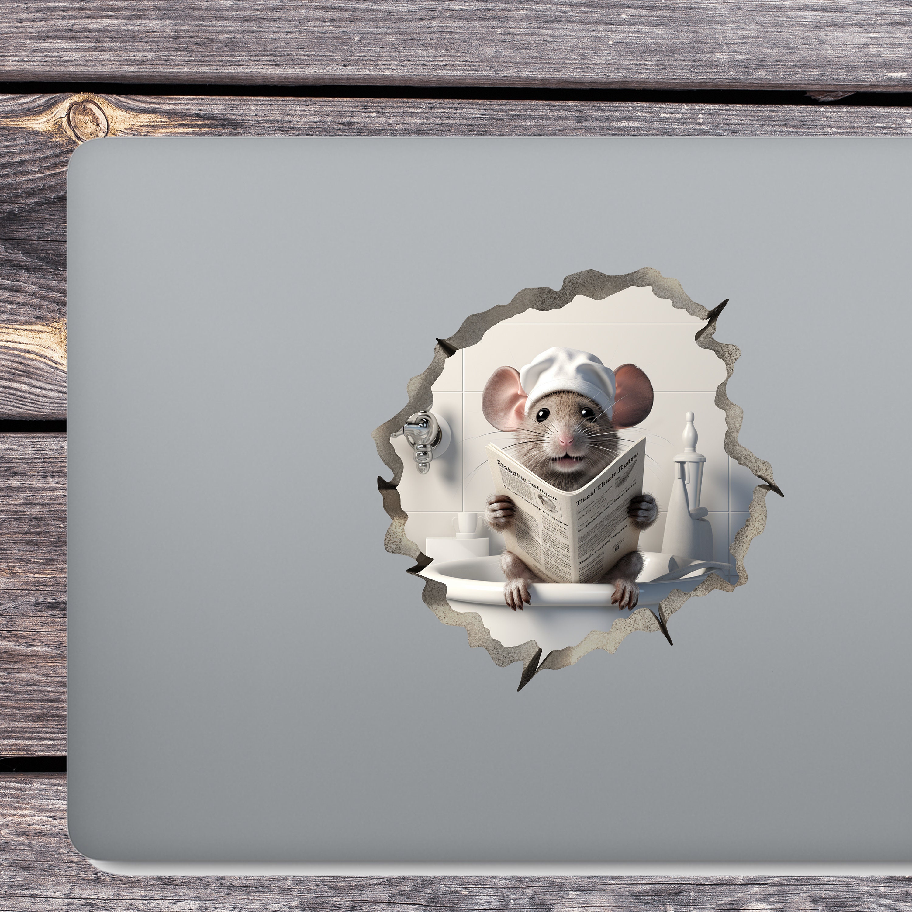 Mouse Caught on the Toilet in His Mouse Hole Sticker, Decal, Wall ...