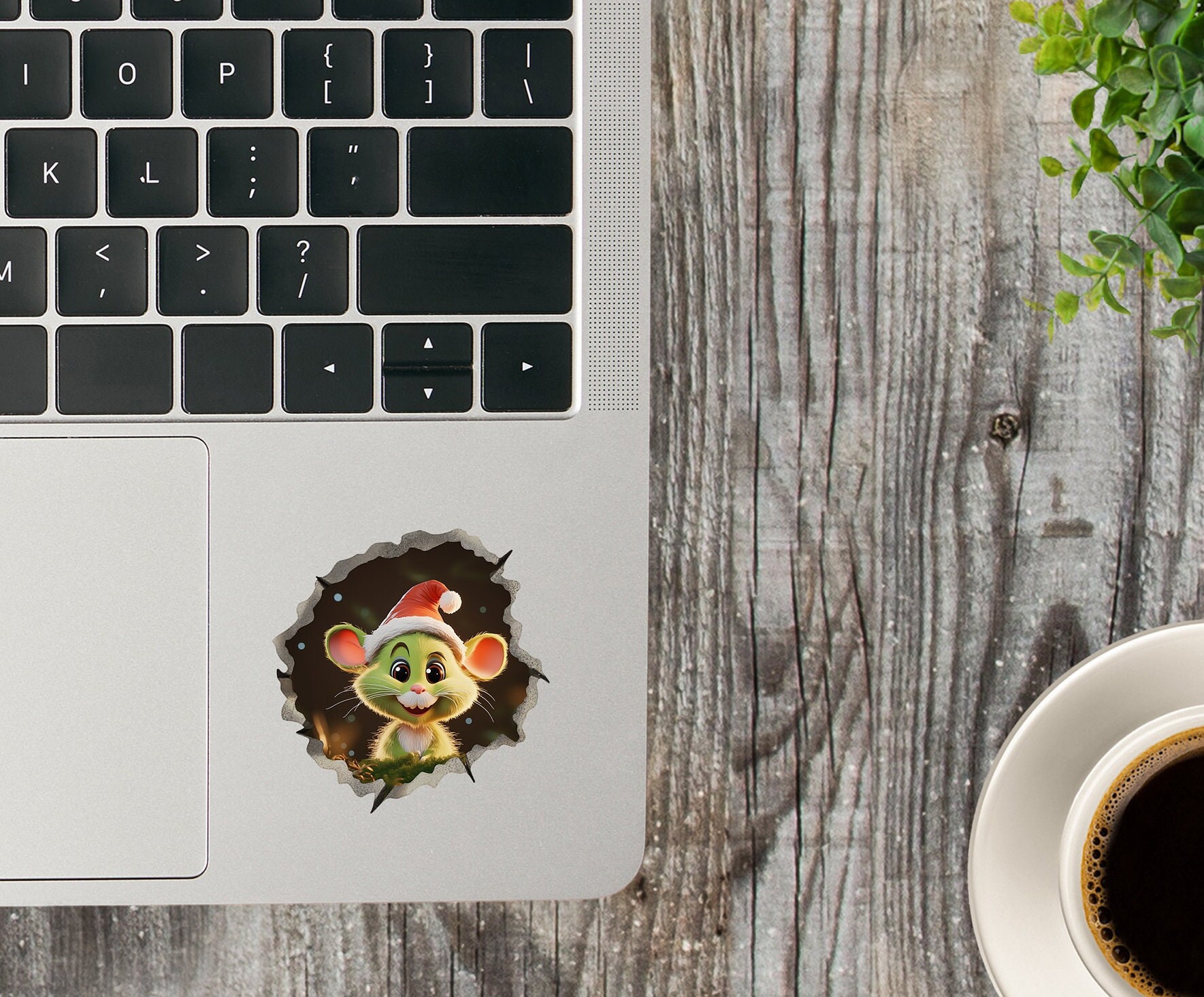 3D Mouse Sticker, Christmas Mouse in His Mouse Hole Sticker, Decal ...