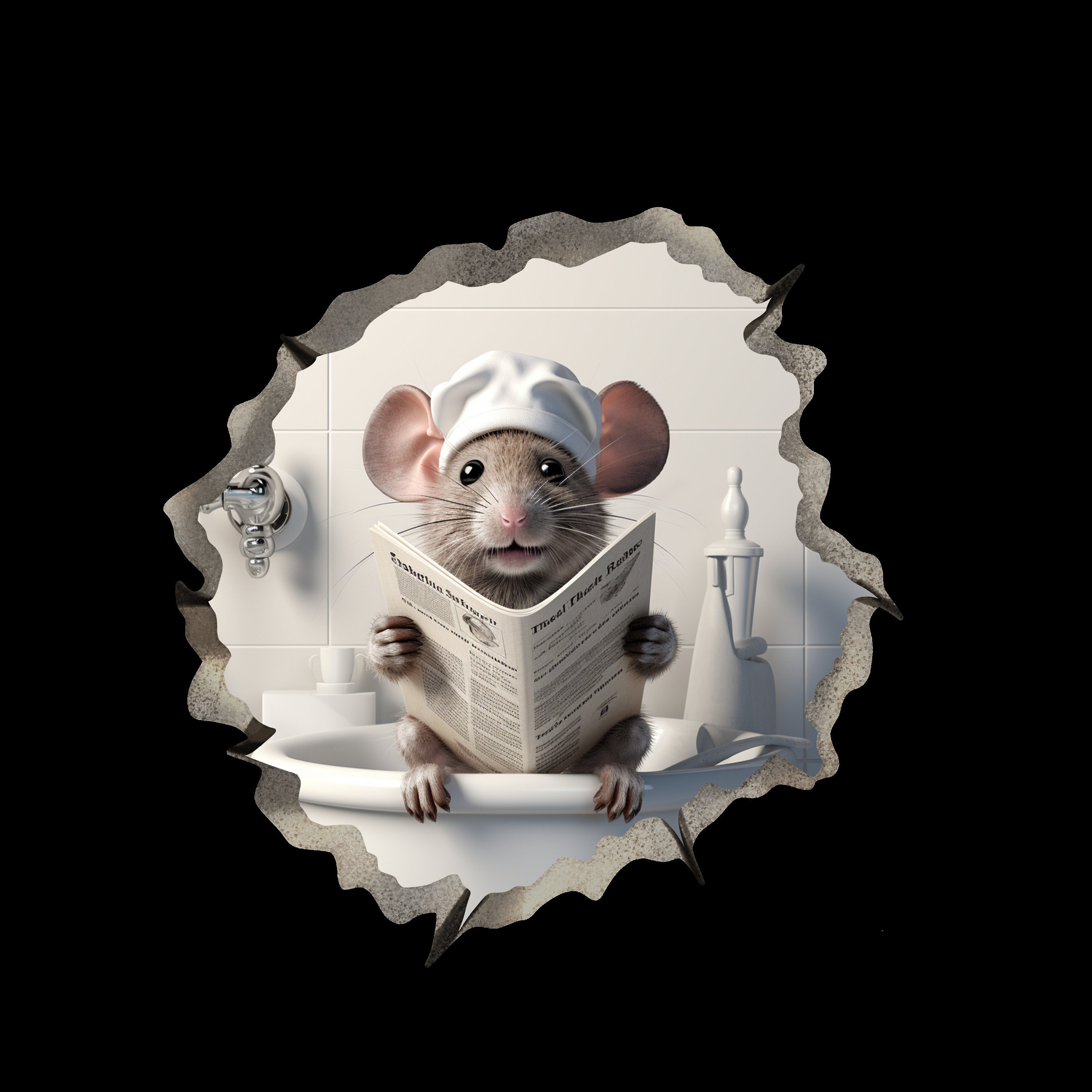 Mouse Caught on the Toilet in His Mouse Hole Sticker, Decal, Wall ...