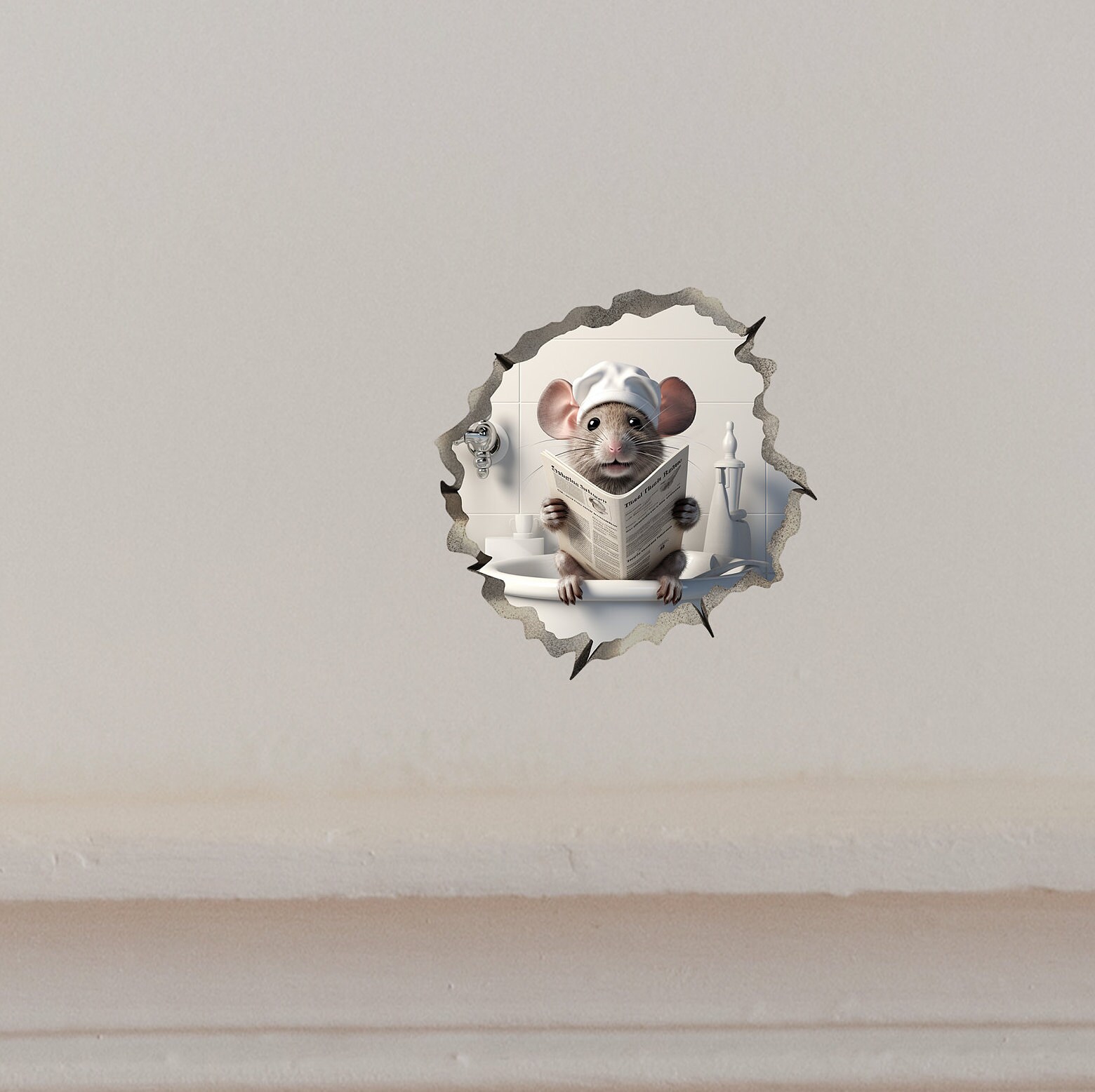 Mouse Caught on the Toilet in His Mouse Hole Sticker, Decal, Wall ...