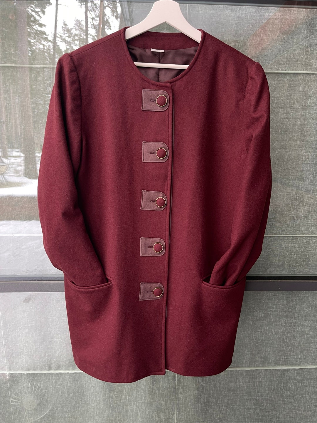 Wool Burgundy Bordeaux Coat With Buttons Oversize 90s Size - Etsy Canada