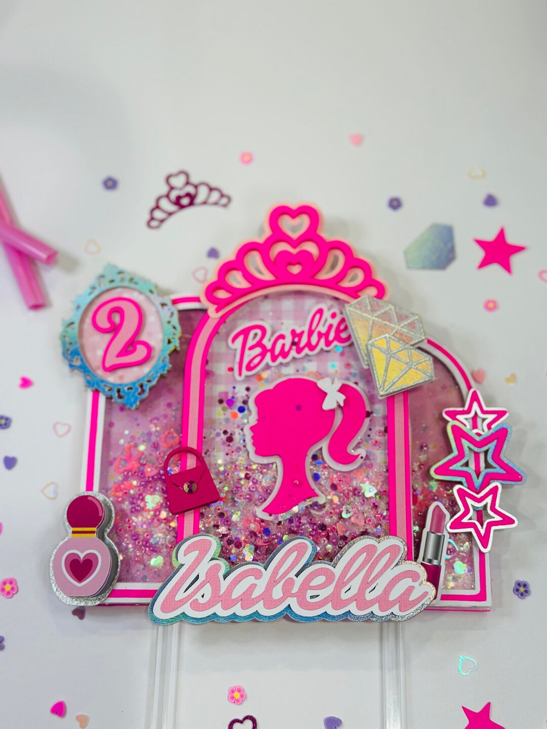 Barbie Shaker Cake Topper Handcrafted Glittery Decoration for Birthday ...