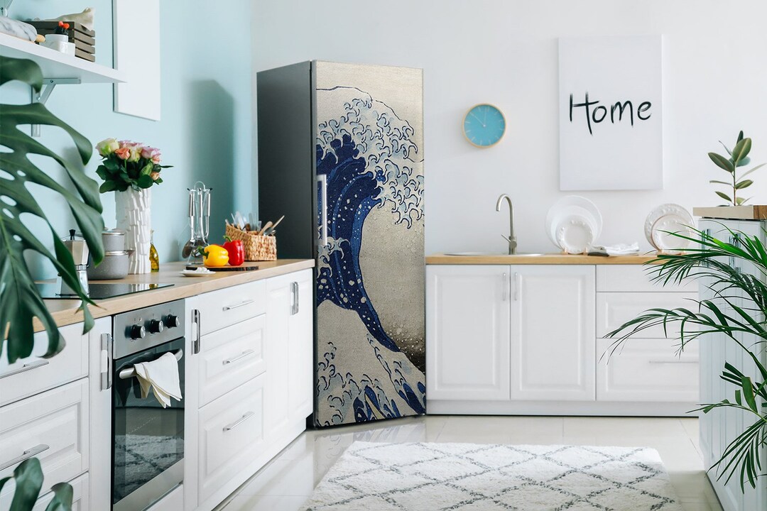 Japanese Art, Gray Fridge Magnet, Fridge Cover, Fridge Decor, Modern ...