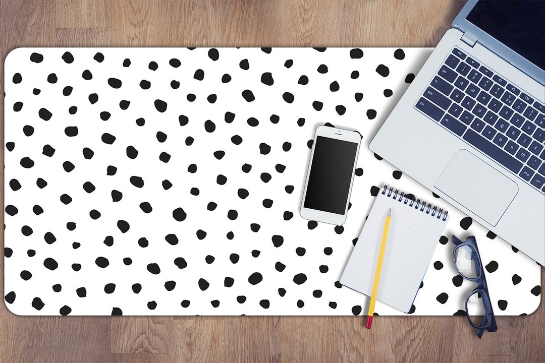 Small Dots, Black and White, Desk Pad, Floor Protector, Waterproof ...