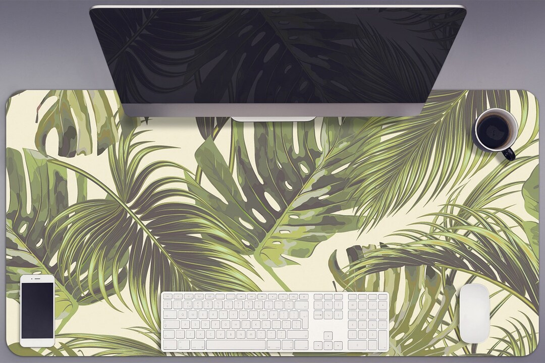 Tropical Leaves, Green, Desk Pad, Large Mouse Pad, Desk Accessories ...