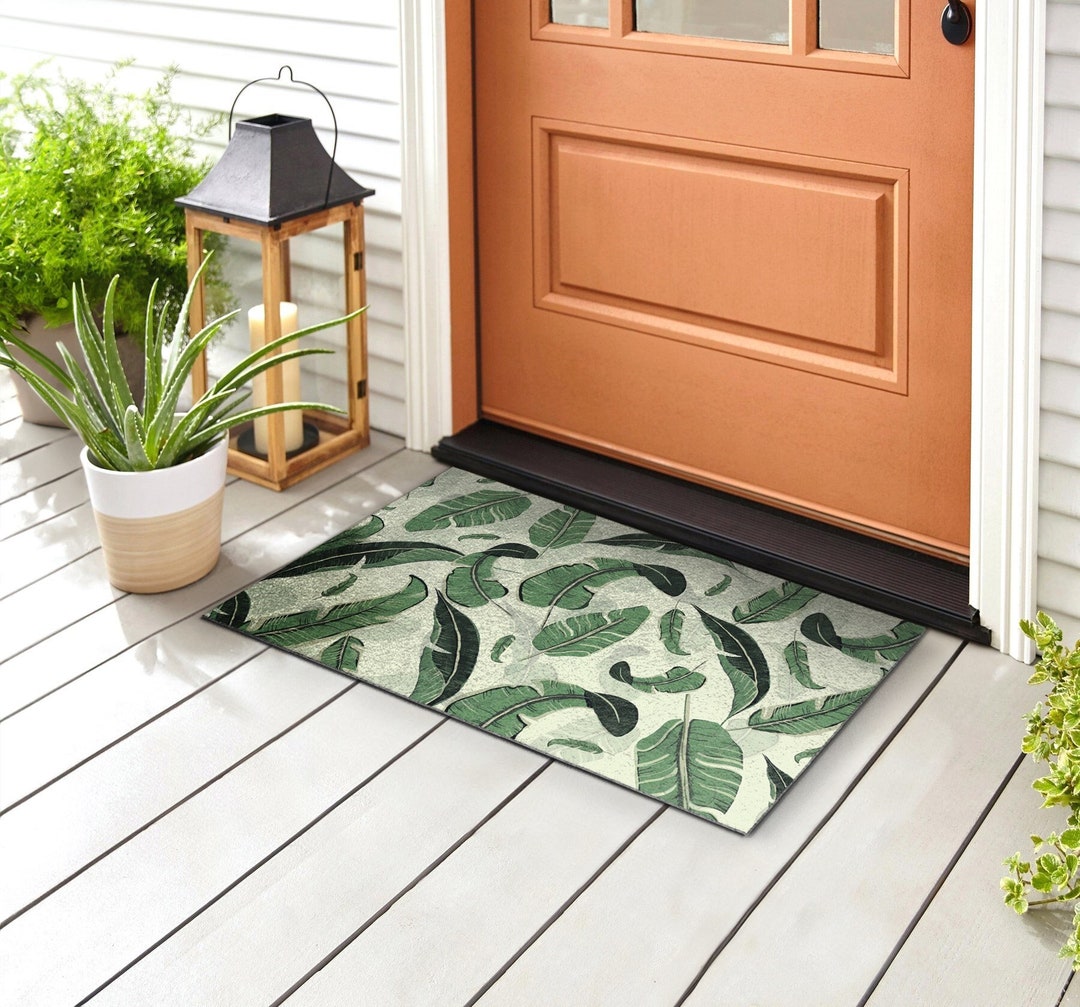 Natural Leaf Outdoor Rug, Green Welcome Rug, Natural Entrance Mat ...