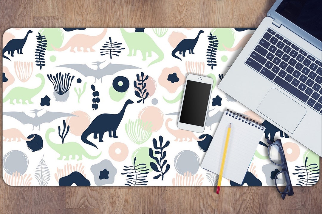 Dinosaurs, Navy Blue, Desk Pad, PVC Mat, Desk Vinyl Mat, Mat for Laptop ...